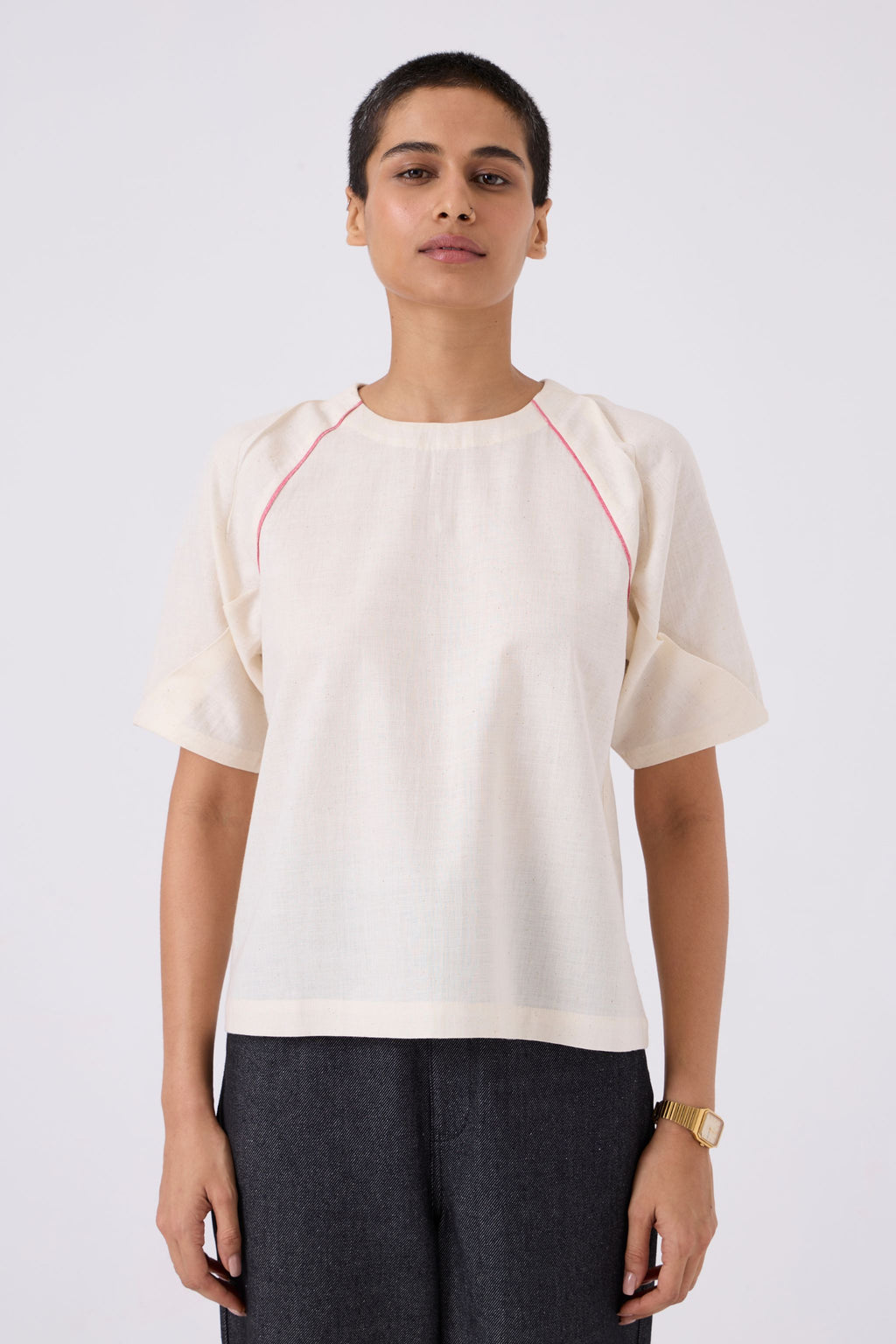 Loto Ivory Khadi Top With Statement Sleeve – The Summer House